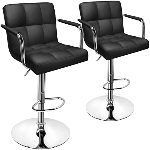 Huracan Bar Stools Set of 2 Black Bar Chairs with Arms Swivel Counter Height Stools Adjustable Bar Stool with Back Bar Chair Armrest Modern Island Chairs for Kitchen 360 Degree (Black/White, 2pcs)