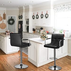 Huracan Bar Stools Set of 2 Black Bar Chairs with Arms Swivel Counter Height Stools Adjustable Bar Stool with Back Bar Chair Armrest Modern Island Chairs for Kitchen 360 Degree (Black/White, 2pcs)