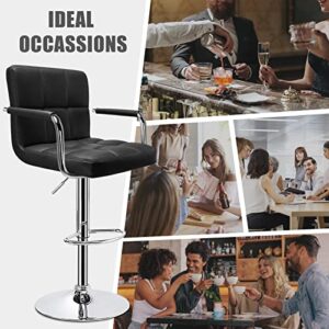 Huracan Bar Stools Set of 2 Black Bar Chairs with Arms Swivel Counter Height Stools Adjustable Bar Stool with Back Bar Chair Armrest Modern Island Chairs for Kitchen 360 Degree (Black/White, 2pcs)