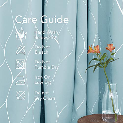 Deconovo 84 Inch Long Blackout Curtains, Silver Wave Foil Print Grommet Room Darkening Curtain, Noise Reducing Window Draperies for Living Room (52" W x 84" L, 1 Pair, Sky Blue)