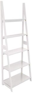 amazon basics modern 5-tier ladder bookshelf organizer, solid rubberwood frame – white