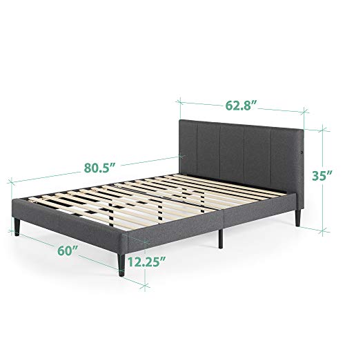 ZINUS Maddon Upholstered Platform Bed Frame with USB Ports / Mattress Foundation / Wood Slat Support / No Box Spring Needed / Easy Assembly, Grey, Queen