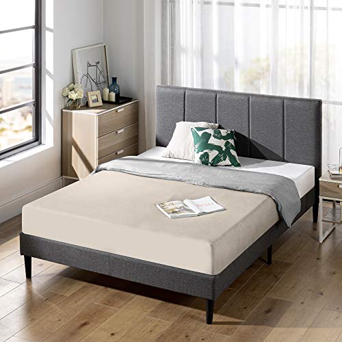 ZINUS Maddon Upholstered Platform Bed Frame with USB Ports / Mattress Foundation / Wood Slat Support / No Box Spring Needed / Easy Assembly, Grey, Queen