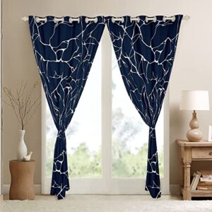 Erosebridal Silver Metallic Marble Blackout Curtains 104"X84" Navy Blue Silver Glitter Curtains,Abstract Marble Texture Design Curtains & Drapes Marble Home Decor