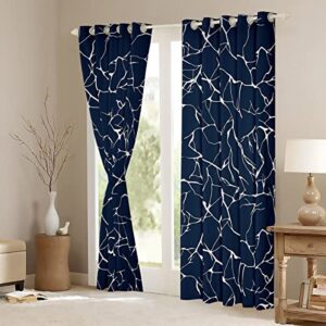 Erosebridal Silver Metallic Marble Blackout Curtains 104"X84" Navy Blue Silver Glitter Curtains,Abstract Marble Texture Design Curtains & Drapes Marble Home Decor