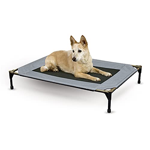 K&H Pet Products Cooling Elevated Dog Bed Outdoor Raised Dog Bed with Washable Breathable Mesh, Dog Cot Bed No-Slip Rubber Feet, Portable Dog Cot Indoor Outdoor Dog Bed, Large Gray/Black Mesh