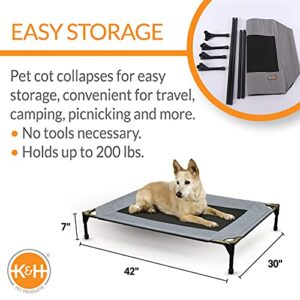 K&H Pet Products Cooling Elevated Dog Bed Outdoor Raised Dog Bed with Washable Breathable Mesh, Dog Cot Bed No-Slip Rubber Feet, Portable Dog Cot Indoor Outdoor Dog Bed, Large Gray/Black Mesh