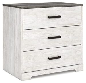 signature design by ashley shawburn rustic 3 drawer chest of drawers, white & gray