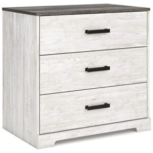 Signature Design by Ashley Shawburn Rustic 3 Drawer Chest of Drawers, White & Gray