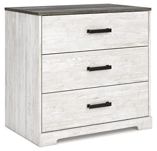 Signature Design by Ashley Shawburn Rustic 3 Drawer Chest of Drawers, White & Gray