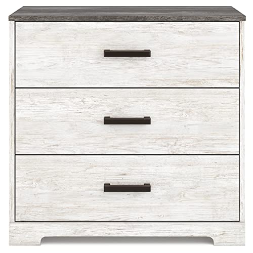 Signature Design by Ashley Shawburn Rustic 3 Drawer Chest of Drawers, White & Gray