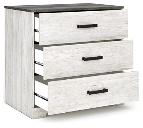 Signature Design by Ashley Shawburn Rustic 3 Drawer Chest of Drawers, White & Gray