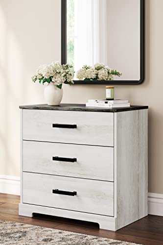 Signature Design by Ashley Shawburn Rustic 3 Drawer Chest of Drawers, White & Gray