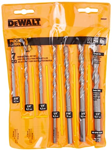 DEWALT Masonry Drill Bit Set, Percussion, Concrete & Block, 7-Piece (DW5207)