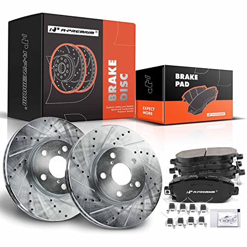 A-Premium Front Drilled and Slotted Disc Brake Rotors and Pads Kit Compatible with Lexus GS300 1993-2005, GS400 1998-2000, GS430 2001-2005, IS300 2001-2005, SC430 2002-2010 6-PC Set