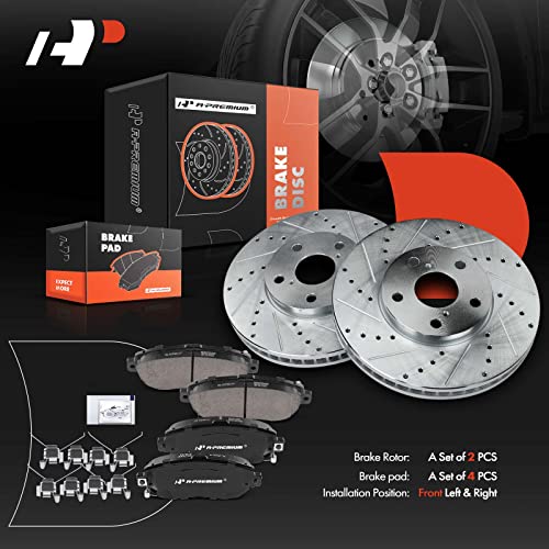 A-Premium Front Drilled and Slotted Disc Brake Rotors and Pads Kit Compatible with Lexus GS300 1993-2005, GS400 1998-2000, GS430 2001-2005, IS300 2001-2005, SC430 2002-2010 6-PC Set