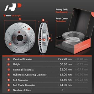 A-Premium Front Drilled and Slotted Disc Brake Rotors and Pads Kit Compatible with Lexus GS300 1993-2005, GS400 1998-2000, GS430 2001-2005, IS300 2001-2005, SC430 2002-2010 6-PC Set