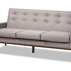 Baxton Studio Perris Mid-Century Modern Light Grey Fabric Upholstered Walnut Finished Wood Sofa