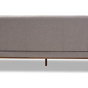 Baxton Studio Perris Mid-Century Modern Light Grey Fabric Upholstered Walnut Finished Wood Sofa