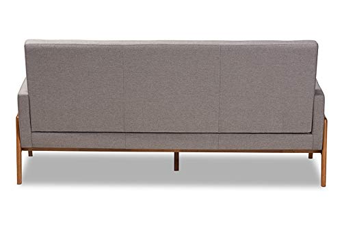 Baxton Studio Perris Mid-Century Modern Light Grey Fabric Upholstered Walnut Finished Wood Sofa