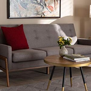 Baxton Studio Perris Mid-Century Modern Light Grey Fabric Upholstered Walnut Finished Wood Sofa