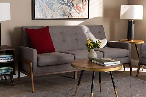 Baxton Studio Perris Mid-Century Modern Light Grey Fabric Upholstered Walnut Finished Wood Sofa