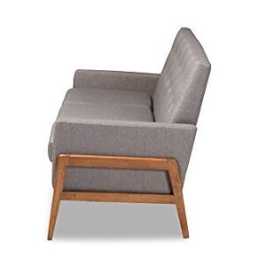 Baxton Studio Perris Mid-Century Modern Light Grey Fabric Upholstered Walnut Finished Wood Sofa