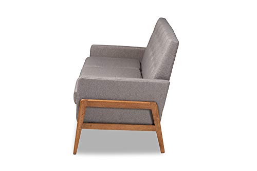 Baxton Studio Perris Mid-Century Modern Light Grey Fabric Upholstered Walnut Finished Wood Sofa