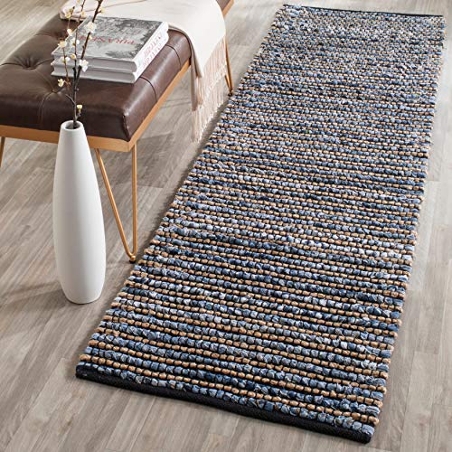 SAFAVIEH Cape Cod Collection 2'3" x 6' Blue CAP365A Handmade Flatweave Braided Cotton & Jute Runner Rug