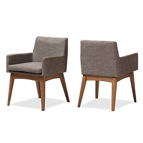 Baxton Studio Nexus Mid-Century Modern Walnut Wood Finishing and Gravel Fabric Upholstered Arm Chair