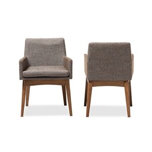 Baxton Studio Nexus Mid-Century Modern Walnut Wood Finishing and Gravel Fabric Upholstered Arm Chair