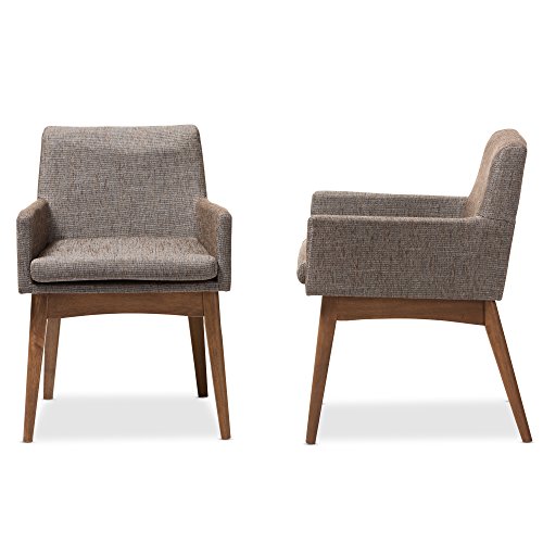 Baxton Studio Nexus Mid-Century Modern Walnut Wood Finishing and Gravel Fabric Upholstered Arm Chair