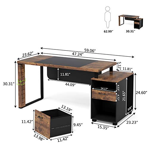 Tribesigns Computer Desk with Drawers, 59 Inch Executive Office Desk with File Drawer, Retro Gaming Writing Desk with CPU Cabinet for Home Office Study (Rustic)