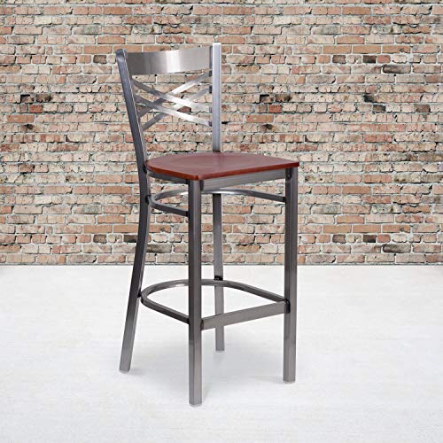 Flash Furniture 2 Pk. HERCULES Series Clear Coated ''X'' Back Metal Restaurant Barstool - Cherry Wood Seat