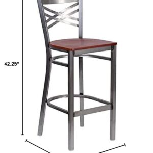 Flash Furniture 2 Pk. HERCULES Series Clear Coated ''X'' Back Metal Restaurant Barstool - Cherry Wood Seat