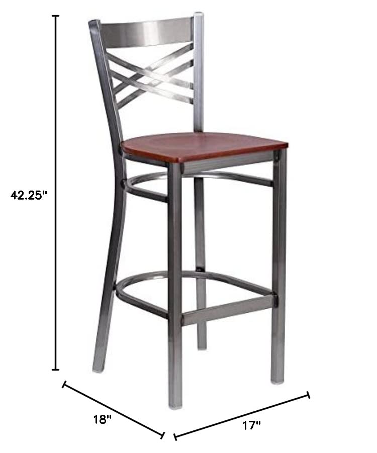 Flash Furniture 2 Pk. HERCULES Series Clear Coated ''X'' Back Metal Restaurant Barstool - Cherry Wood Seat