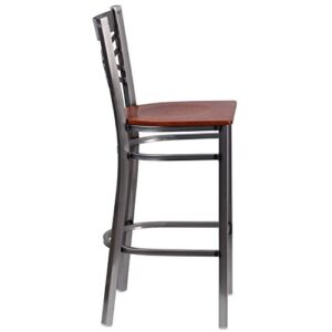 Flash Furniture 2 Pk. HERCULES Series Clear Coated ''X'' Back Metal Restaurant Barstool - Cherry Wood Seat