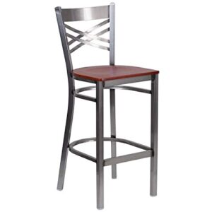 Flash Furniture 2 Pk. HERCULES Series Clear Coated ''X'' Back Metal Restaurant Barstool - Cherry Wood Seat