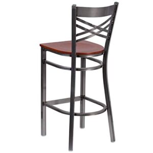 Flash Furniture 2 Pk. HERCULES Series Clear Coated ''X'' Back Metal Restaurant Barstool - Cherry Wood Seat