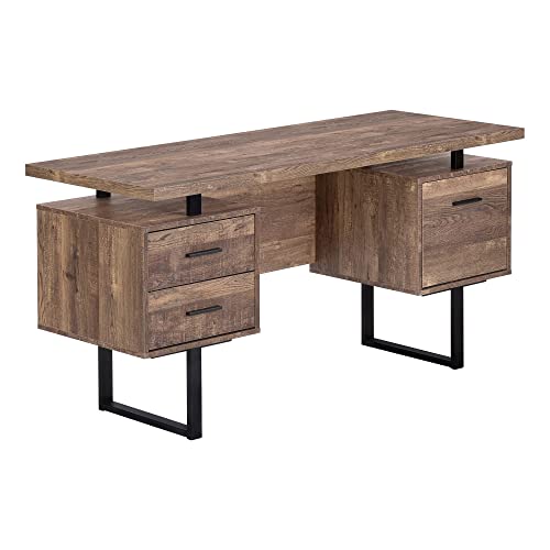 Monarch Specialties Computer Desk with Drawers - Contemporary Style - Home & Office Computer Desk with Metal Legs - 60"L (Brown Reclaimed Wood Look)