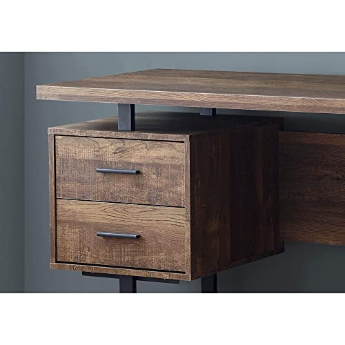 Monarch Specialties Computer Desk with Drawers - Contemporary Style - Home & Office Computer Desk with Metal Legs - 60"L (Brown Reclaimed Wood Look)