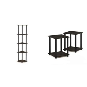 furinno turn-n-tube 5 tier corner display rack multipurpose shelving unit, 1-pack, dark brown grain/black & simplistic set of 2 end table, espresso/black