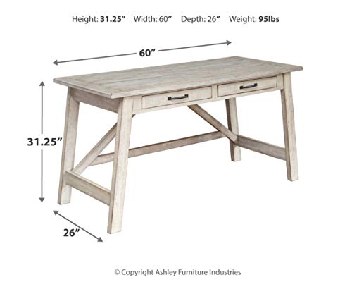 Signature Design by Ashley Carynhurst Farmhouse 60" Home Office Desk with Drawers, Distressed White