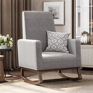 BELLEZE Modern Rocking Chair, Nursery Glider Rocker with Comfortable Padded Seat Solid Wood Base, Fabric Upholstery Arm Chair for Living Room Bedroom Baby Room - Felix (Gray)