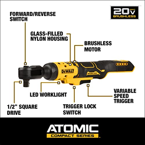 DEWALT ATOMIC™ 20V MAX* Brushless 1/2 in. Ratchet (Tool Only) (DCF512B)