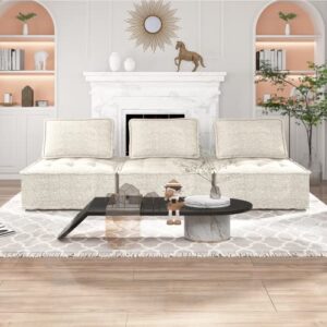 CECER Modular Sectional Sofa Couch, Armless Floor Sofa Couch, Convertible 3 Seats Sofa Bed, Oversized Variable Sectional Sofa Couches for Living Room, Free Combination 3 PC, Beige