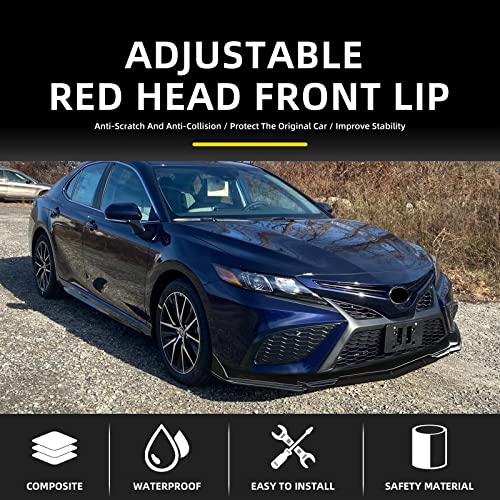 DREAMIZER Universal Front Splitter Lip Chin Spoiler Protector Lip Kitwith 8"-11" Strut Rod(Red) Universal Fit - Gloss Black,Black Tongue