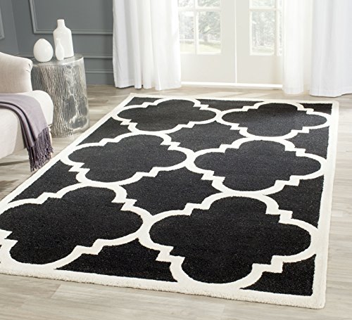 SAFAVIEH Cambridge Collection 5' x 8' Black/Ivory CAM140E Handmade Moroccan Trellis Premium Wool Area Rug