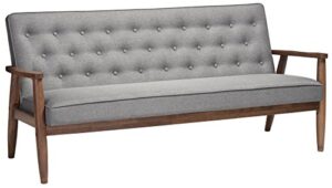 baxton studio sorrento mid-century retro modern fabric upholstered wooden 3-seater sofa, grey 70.59 x 29.45 x 32.96