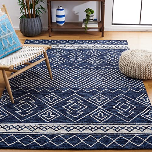 Safavieh Metro Collection 4' x 6' Navy/Ivory MET459N Handmade Moroccan Boho Wool Area Rug